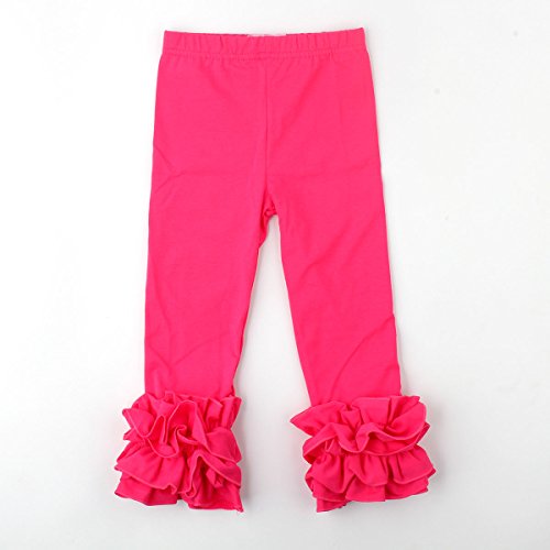 Slowera Little Girls' Ruffle Leggings Baby Toddler Solid Color Pants (Hot Pink, XS: 12-24 Months)