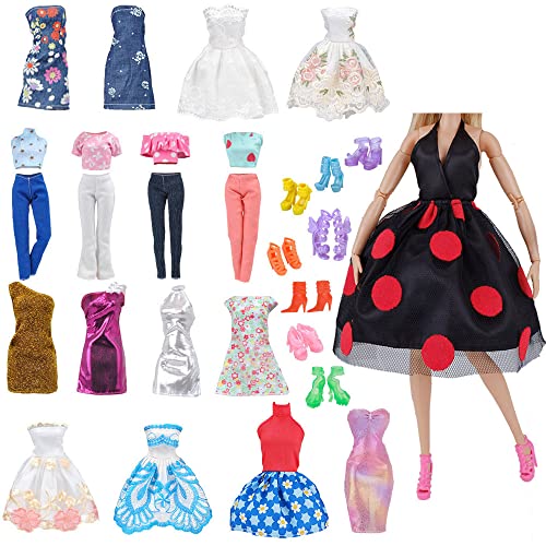 E-TING Lot 15 Items = 5 Sets Fashion Casual Wear Clothes/Outfit with 10 Pair Shoes for Girl Doll Random Style (Casual Wear Clothes + Short Skirt)