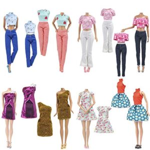 E-TING Lot 15 Items = 5 Sets Fashion Casual Wear Clothes/Outfit with 10 Pair Shoes for Girl Doll Random Style (Casual Wear Clothes + Short Skirt)