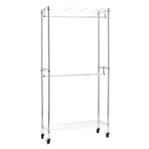 amazon basics adjustable, double hanging rod garment rolling closet organizer rack - chrome, 72 inches