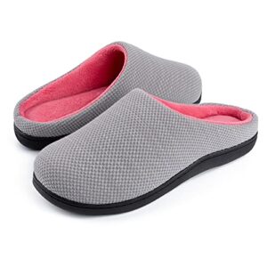 rockdove women's birdseye knit memory foam slipper, size 9-10 us women, grey/pink