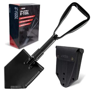 tac9er heavy duty folding shovel survival tool for car or 4x4 | portable foldable camping shovel | small survival shovel for digging | emergency tactical shovel | military evacuation e-tool shovel