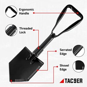 TAC9ER Heavy Duty Folding Shovel Survival Tool for Car or 4x4 | Portable Foldable Camping Shovel | Small Survival Shovel for Digging | Emergency Tactical Shovel | Military Evacuation E-Tool Shovel