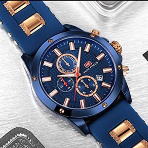 Mini Focus Mens Watch Casual Sports Watches (Chronograph/Waterproof/Luminous/Calendar) Silicon Band Fashion Quartz Watch for Men (Blue)