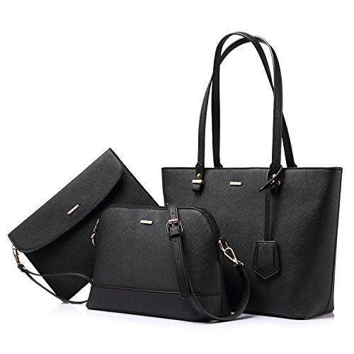 Handbags for Women Tote Bag Shoulder Bags Fashion Satchel Top Handle Structured Purse Set Designer Purses 3PCS PU Stand Gift Classical Black