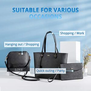 Handbags for Women Tote Bag Shoulder Bags Fashion Satchel Top Handle Structured Purse Set Designer Purses 3PCS PU Stand Gift Classical Black