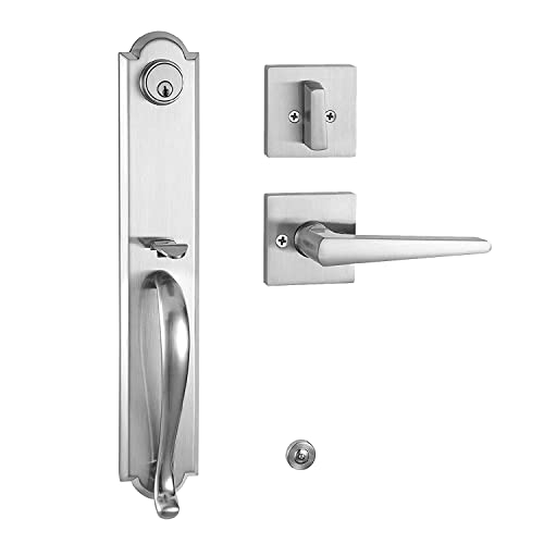 TMC Single Cylinder HandleSet with Deadbolt and Knob Door Handle for Entrance and Front Door Reversible for Right and Left Handed Satin Nickel Finish,MDHST2018SN-AMZ