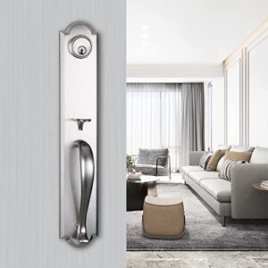 TMC Single Cylinder HandleSet with Deadbolt and Knob Door Handle for Entrance and Front Door Reversible for Right and Left Handed Satin Nickel Finish,MDHST2018SN-AMZ