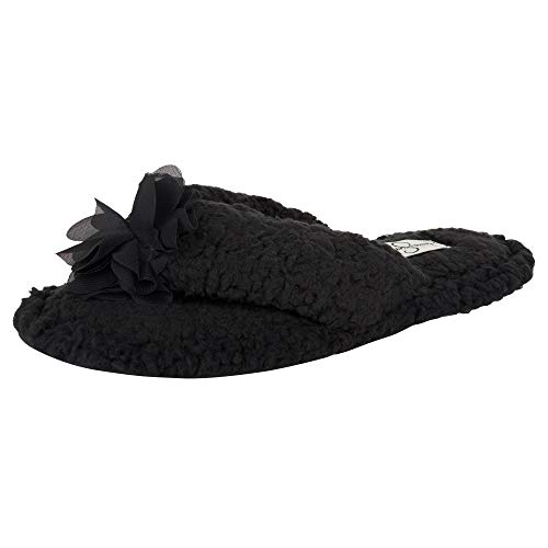 Jessica Simpson womens Fluffy Plush Slide-on Sandal House With Memory Foam Slipper, Black Rosette, Medium US