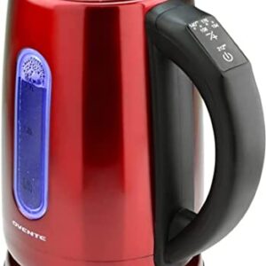 OVENTE Electric Tea Kettle Stainless Steel 1.7 Liter Instant Hot Water Boiler Heater Cordless with Temperature Control, Automatic Shut Off and Keep Warm Function for Coffee Milk Chocolate Red KS58R