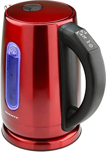 OVENTE Electric Tea Kettle Stainless Steel 1.7 Liter Instant Hot Water Boiler Heater Cordless with Temperature Control, Automatic Shut Off and Keep Warm Function for Coffee Milk Chocolate Red KS58R