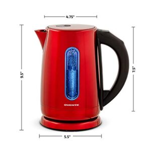 OVENTE Electric Tea Kettle Stainless Steel 1.7 Liter Instant Hot Water Boiler Heater Cordless with Temperature Control, Automatic Shut Off and Keep Warm Function for Coffee Milk Chocolate Red KS58R