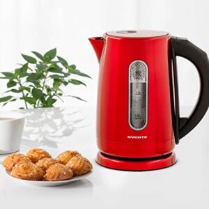 OVENTE Electric Tea Kettle Stainless Steel 1.7 Liter Instant Hot Water Boiler Heater Cordless with Temperature Control, Automatic Shut Off and Keep Warm Function for Coffee Milk Chocolate Red KS58R