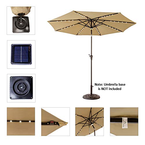 FLAME&SHADE 10 ft Solar Powered Outdoor Market Patio Table Umbrella with LED Lights and Tilt, Beige