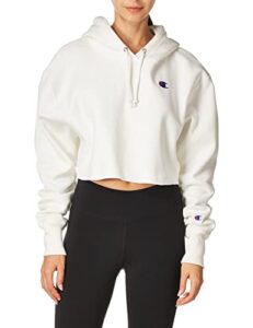 champion womens reverse weave cropped cut-off hoodie, left chest c hooded sweatshirt, white-549302, medium us