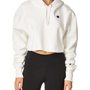 Champion womens Reverse Weave Cropped Cut-off Hoodie, Left Chest C Hooded Sweatshirt, White-549302, Medium US