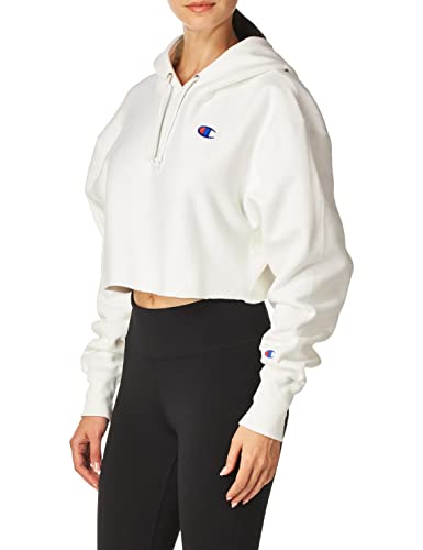 Champion womens Reverse Weave Cropped Cut-off Hoodie, Left Chest C Hooded Sweatshirt, White-549302, Medium US