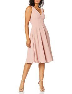 dress the population women's catalina solid sleeveless fit & flare midi dress, blush, xs