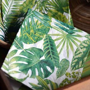 The Palm Leaf Napkins, 3 Packs of 20, 3 Ply Paper, Luncheon Size 6 3/4 x 6 3/4 Inches, 3 Vibrant Patterns: Palms and Leaves, Palm Fronds and Green Leaf and Purple Blossoms