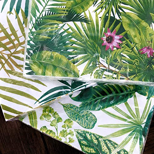 The Palm Leaf Napkins, 3 Packs of 20, 3 Ply Paper, Luncheon Size 6 3/4 x 6 3/4 Inches, 3 Vibrant Patterns: Palms and Leaves, Palm Fronds and Green Leaf and Purple Blossoms