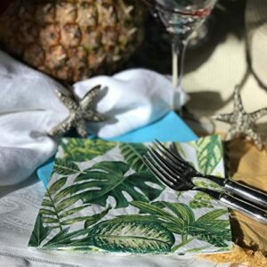 The Palm Leaf Napkins, 3 Packs of 20, 3 Ply Paper, Luncheon Size 6 3/4 x 6 3/4 Inches, 3 Vibrant Patterns: Palms and Leaves, Palm Fronds and Green Leaf and Purple Blossoms