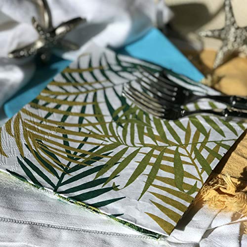 The Palm Leaf Napkins, 3 Packs of 20, 3 Ply Paper, Luncheon Size 6 3/4 x 6 3/4 Inches, 3 Vibrant Patterns: Palms and Leaves, Palm Fronds and Green Leaf and Purple Blossoms