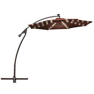 strong camel 9' cantilever 40 led light patio umbrella outdoor garden aluminium market (brown)