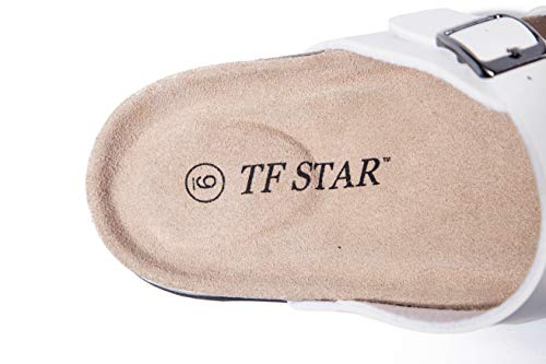 TF STAR Adjustable Sandals, Flat Leather Casual Slippers for Women & Ladies, Flip-Flops Ring Open-Toe Slide Cork Footbed for Teenagers/Girls