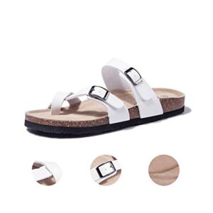 TF STAR Adjustable Sandals, Flat Leather Casual Slippers for Women & Ladies, Flip-Flops Ring Open-Toe Slide Cork Footbed for Teenagers/Girls