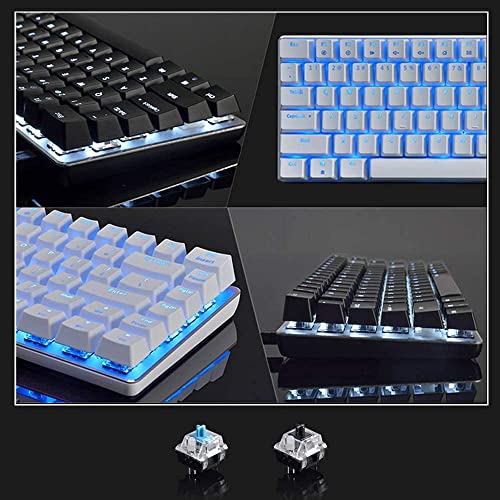 Wired Mechanical Gaming Keyboard USB Metal Blue Switch PC Gaming Keyboard with White LED Backlit for Computer Gamers (Blue Switch, Black)