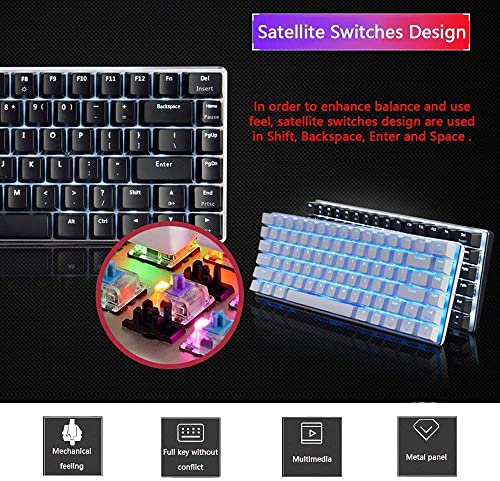 Wired Mechanical Gaming Keyboard USB Metal Blue Switch PC Gaming Keyboard with White LED Backlit for Computer Gamers (Blue Switch, Black)