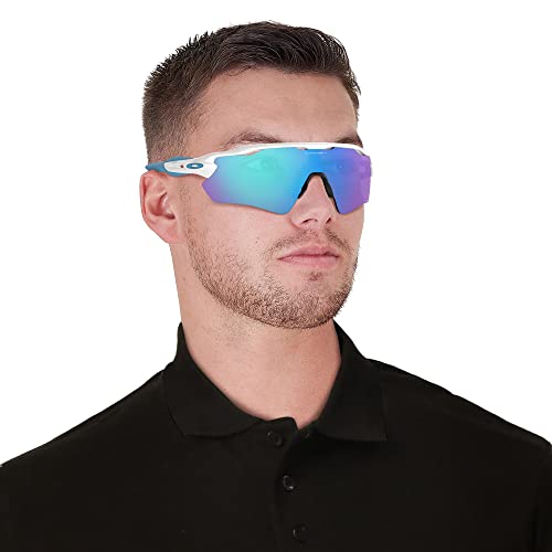 Oakley Men's OO9208 Radar EV Path Rectangular Sunglasses, Polished White Blue/Prizm Sapphire, 38 mm