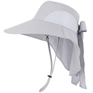 Womens Sun Hat Packable Neck Cover UPF 50- Wide Brim, Light Grey, Size One Size