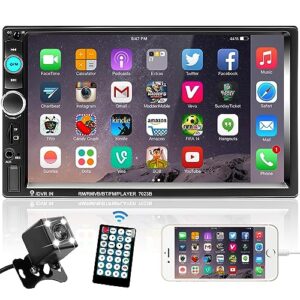 podofo double din car stereo radio 7 inch touch screen bluetooth handsfree mirror link usb sd fm audio receiver with backup camera wireless remote control steering wheel control