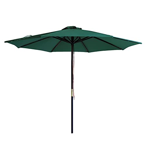 SUNNYARD 9Ft Wooden Patio Umbrella Wooden Market Umbrella with Pulley Lift for Garden Yard Deck Pool Market,Green