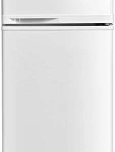 COSTWAY Compact Refrigerator, 3.4 Cu. Ft. Classic Fridge with Adjustable Removable Glass Shelves, Mechanical Control, Recessed Handle, Fridge Freezer for Dorm, Office, Apartment, White