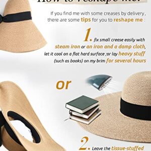 Sun Straw Hat Wide Brim UPF 50 Summer Foldable Roll up Floppy Beach Hats for Women