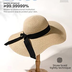 Sun Straw Hat Wide Brim UPF 50 Summer Foldable Roll up Floppy Beach Hats for Women