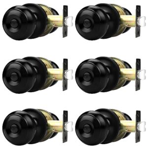 probrico 6 pack black door knobs door handles interior, bedroom bathroom door locks doorknobs, round ball, privacy function