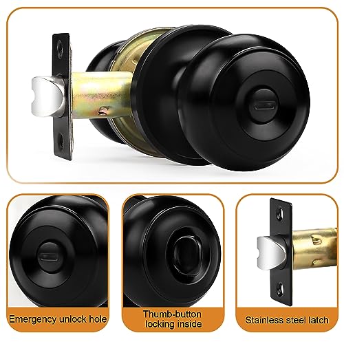 Probrico 6 Pack Black Door Knobs Door Handles Interior, Bedroom Bathroom Door Locks Doorknobs, Round Ball, Privacy Function