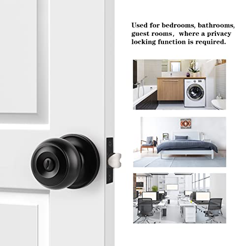 Probrico 6 Pack Black Door Knobs Door Handles Interior, Bedroom Bathroom Door Locks Doorknobs, Round Ball, Privacy Function