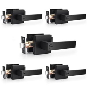 probrico heavy duty flat black square privacy interior door levers bedroom and bathroom door handles keyless bed/bath lockset (5 pack)