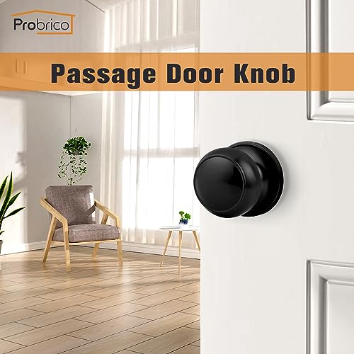 Probrico Passage Interior Door Knobs Hall and Closet Door Handle Keyless Black Lockset Stainless Steel 5 Pack