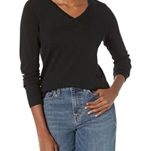 Amazon Essentials Women's Classic-Fit Lightweight Long-Sleeve V-Neck Sweater (Available in Plus Size), Black, Large