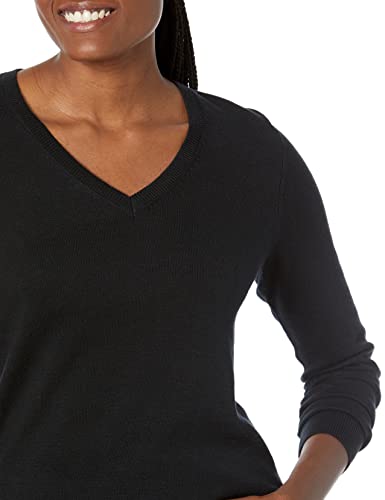 Amazon Essentials Women's Classic-Fit Lightweight Long-Sleeve V-Neck Sweater (Available in Plus Size), Black, Large