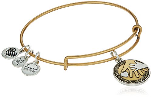 Alex and Ani Because I Love You Expandable Bangle for Women, Hand in Hand II Charm, Rafaelian Gold Finish, 2 to 3.5 in