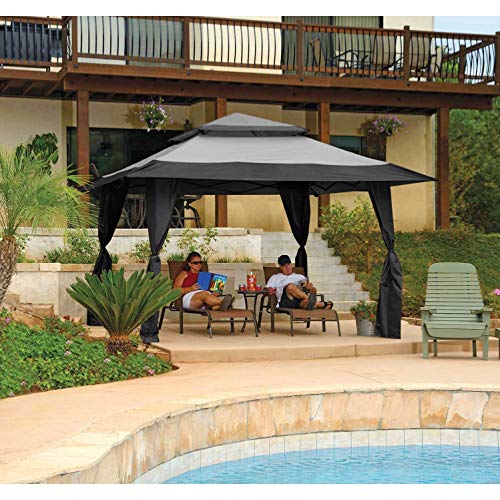 Z-Shade 13 x 13 Foot Instant Gazebo Outdoor Canopy Patio Shelter Tent with Reliable Stakes, Steel Frame, and Rolling Bag, Gray