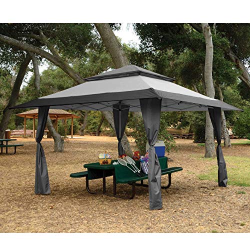 Z-Shade 13 x 13 Foot Instant Gazebo Outdoor Canopy Patio Shelter Tent with Reliable Stakes, Steel Frame, and Rolling Bag, Gray