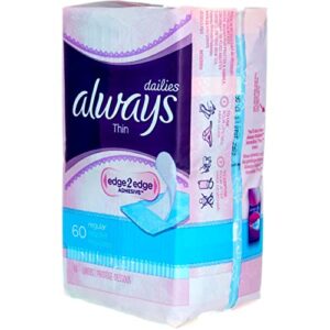 Always Dailies Liners Thin Regular 60 Count (2 Pack)