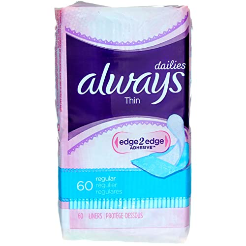 Always Dailies Liners Thin Regular 60 Count (2 Pack)